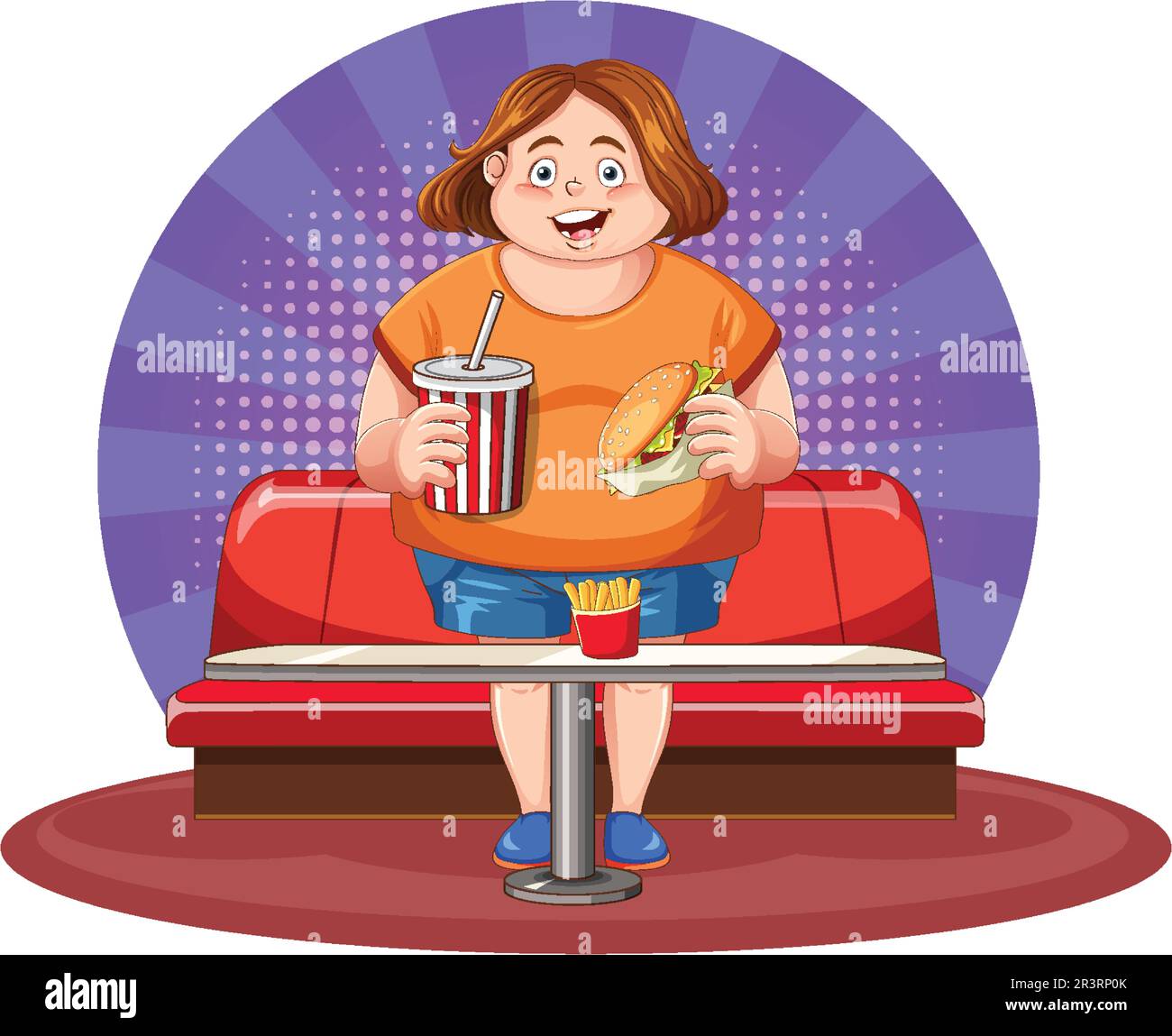 Overweight Woman and Fast Food Temptation illustration Stock Vector ...