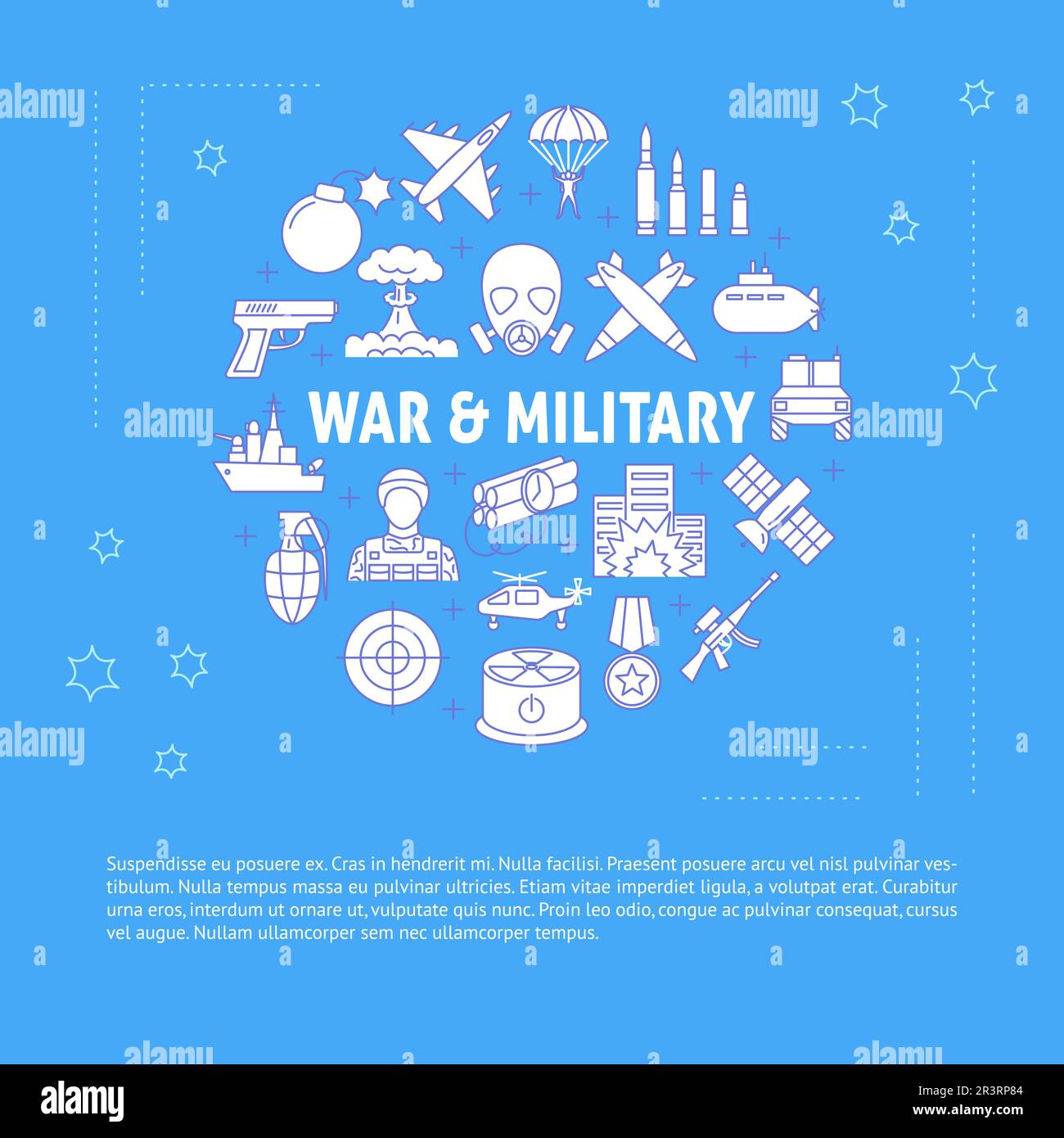 War and military round concept banner template with place for text ...