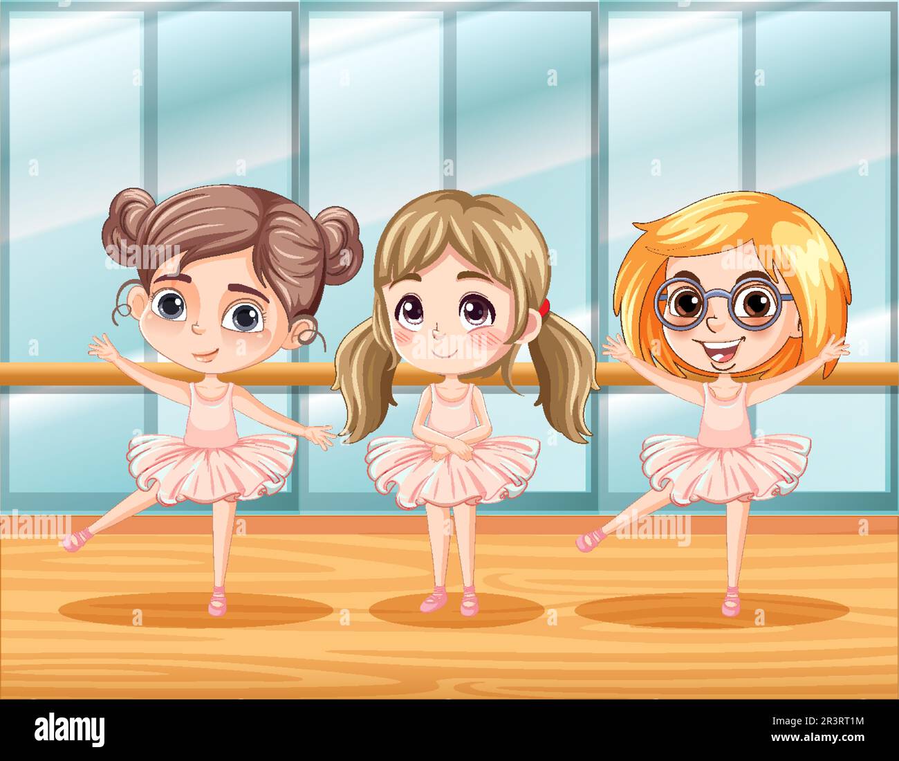 Cute ballet dancer students in dance classroom illustration Stock ...