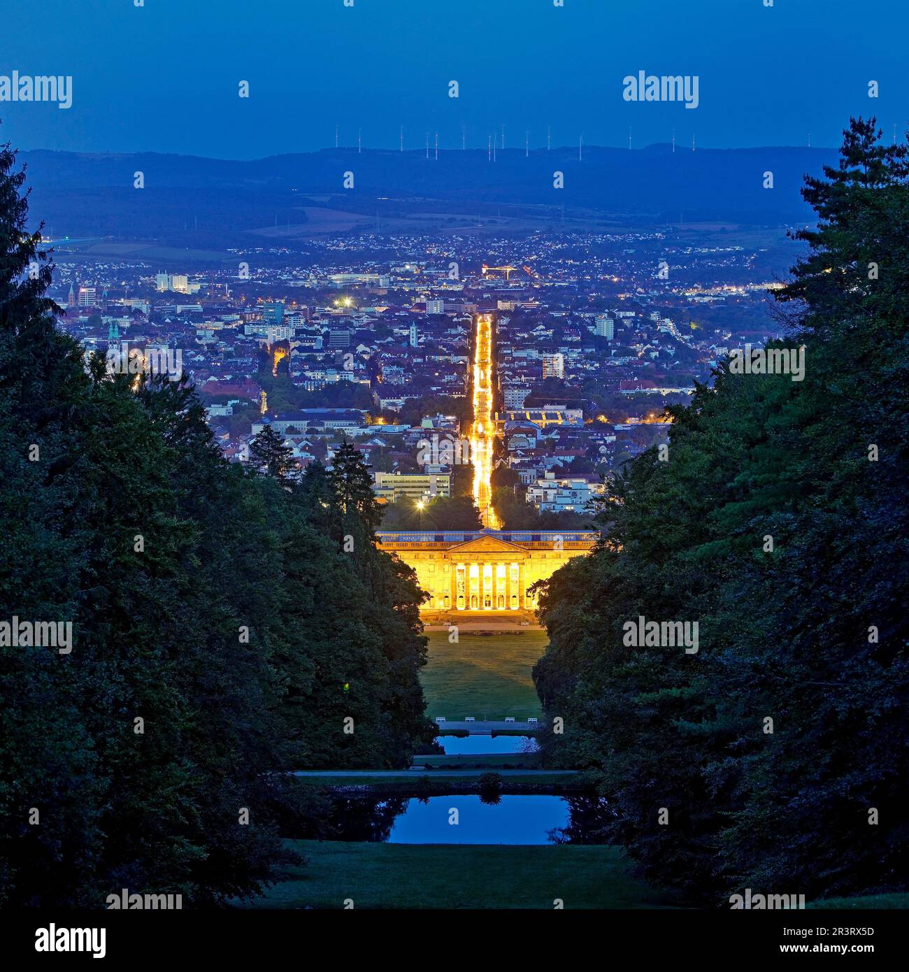 Bergpark Wilhelmshoehe with a view over the central park axis to Kassel ...