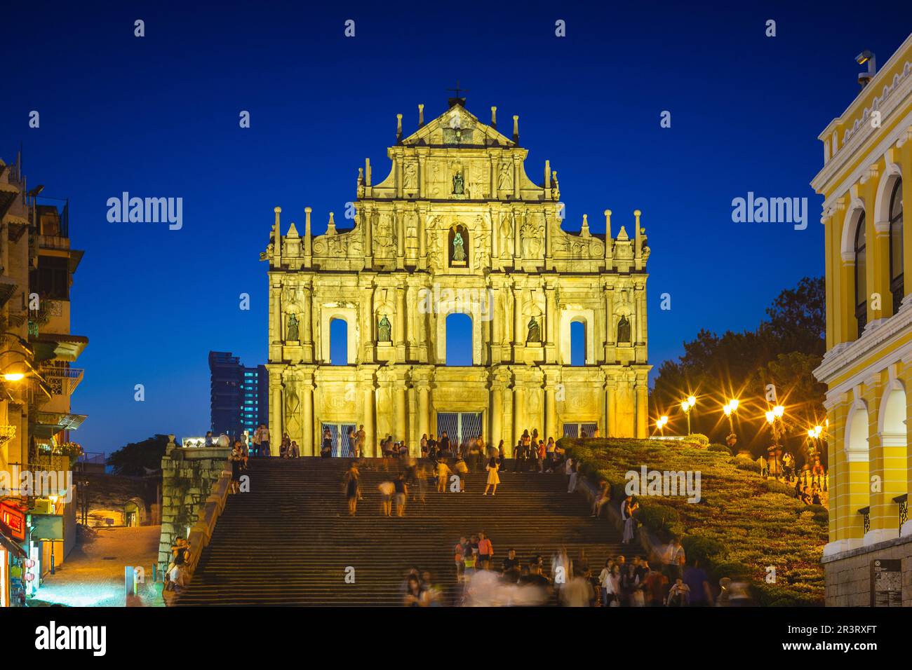 Ruins of St. Paul's in Macau, China at night Stock Photo - Alamy
