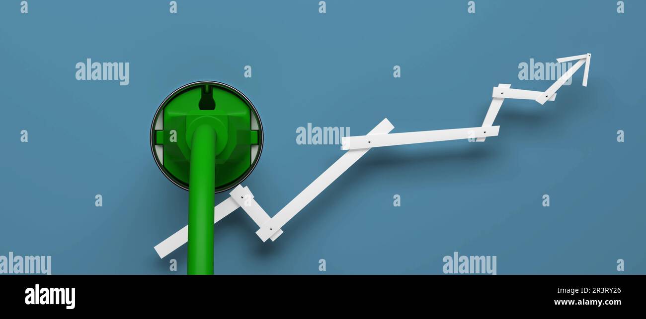 Power plugs with rising arrow in front of background - 3D Illustration ...