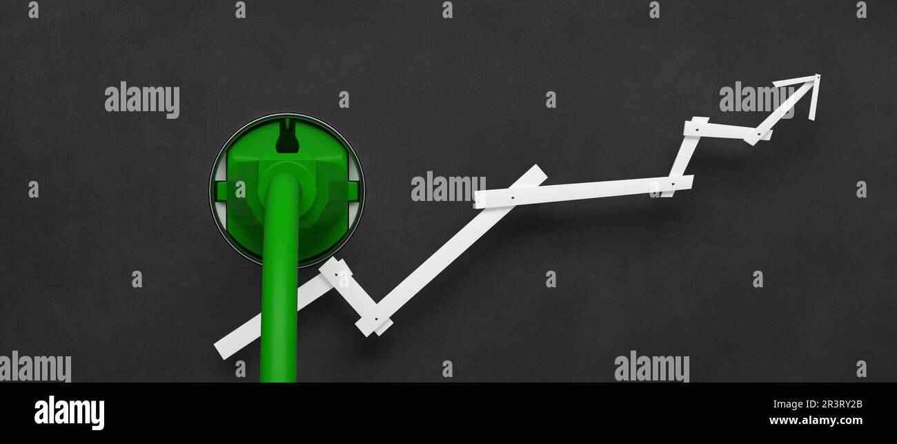 Power plugs with rising arrow in front of background - 3D Illustration ...