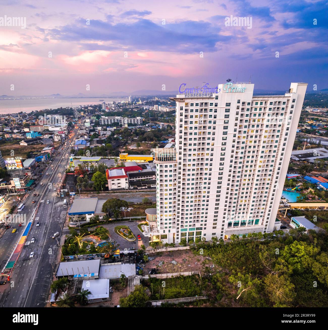 Aerial view of Sukhumvit Road in North Pattaya Naklua, Bang Lamung ...