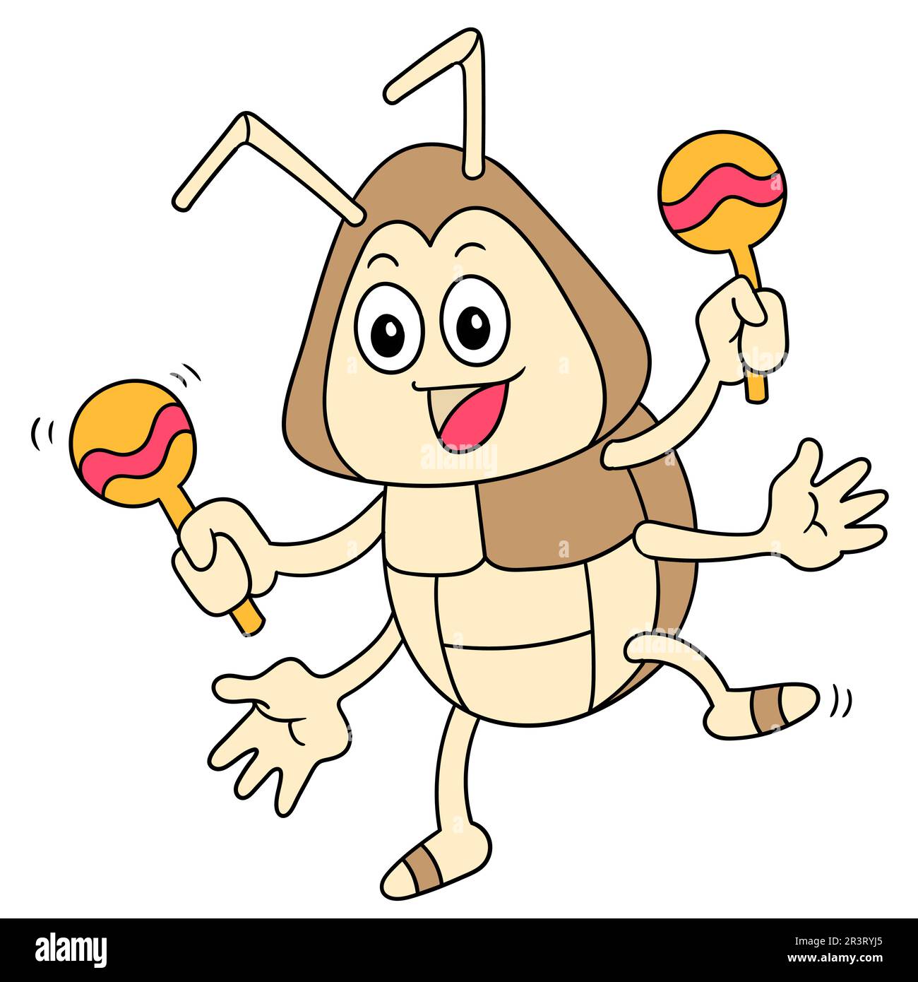 Cartoon cockroach carrying musical instruments playing and dancing ...