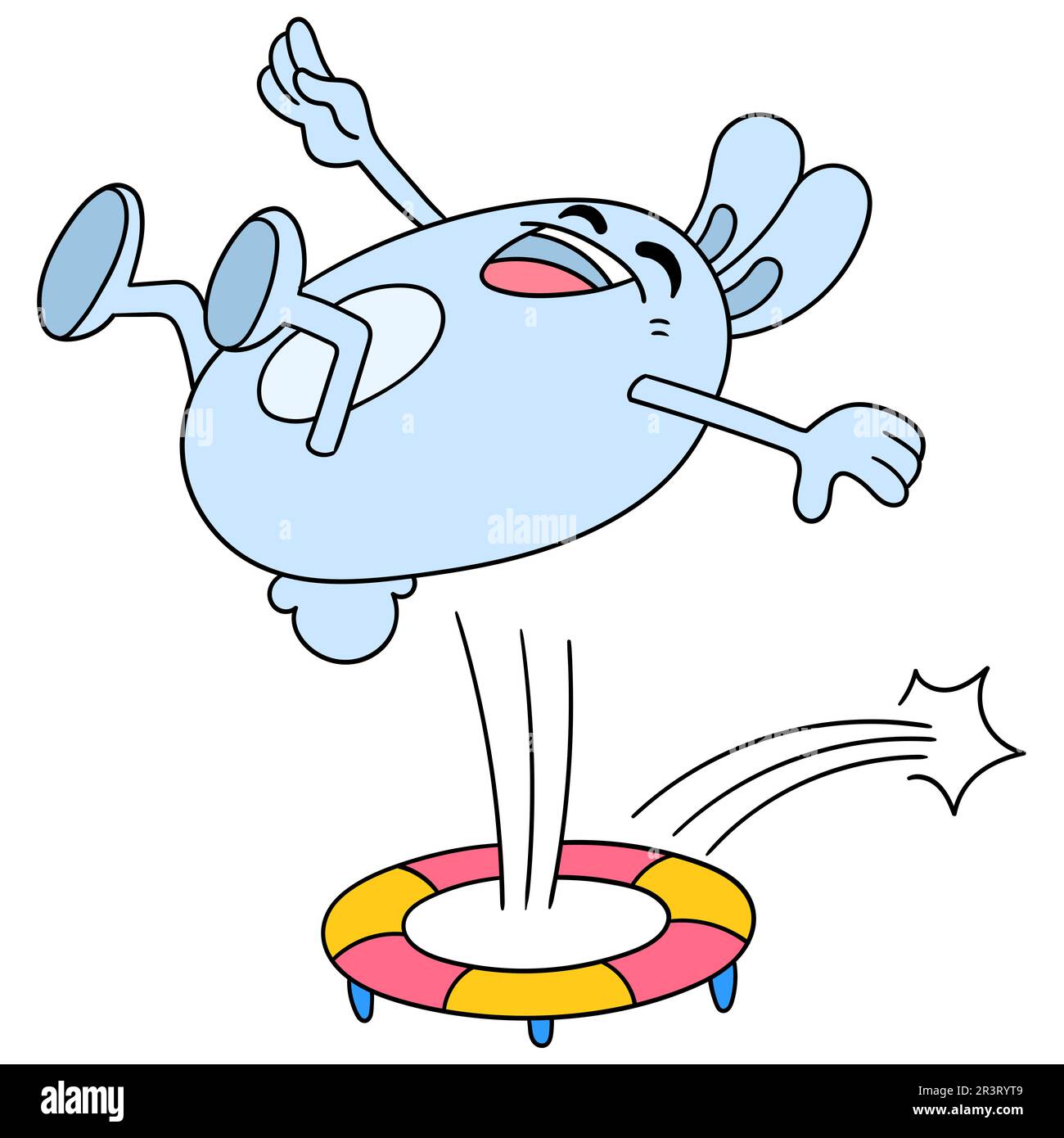 Creature monster playing trampoline jumping, doodle icon image Stock ...