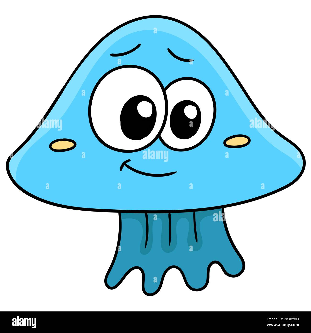 Cute mushroom head emoticon with smiling face expression, doodle icon ...