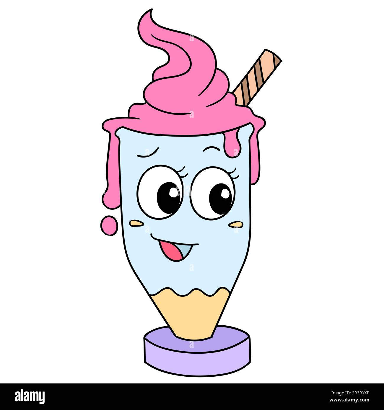 Ice cream emoticon in a glass with a happy smiling face, doodle icon ...
