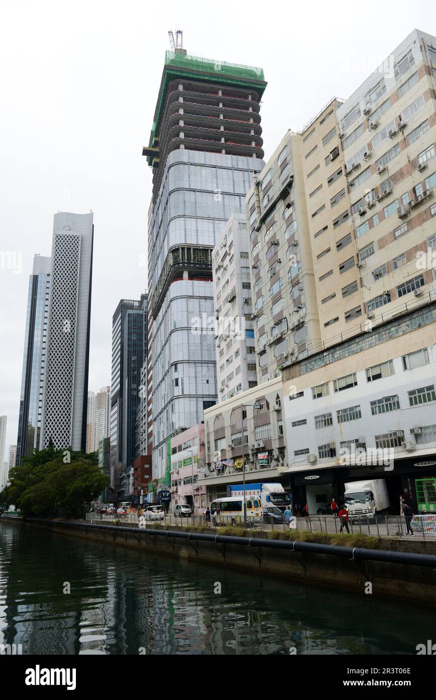 Modern buildings and skyscrapers replacing the old industrial buildings in Wong Chuk Hang, Hong ...