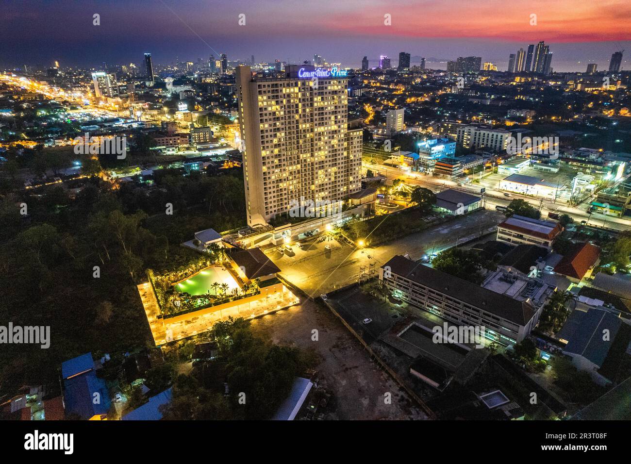 Aerial view of Sukhumvit Road in North Pattaya Naklua, Bang Lamung District, Chon Buri, Thailand ...