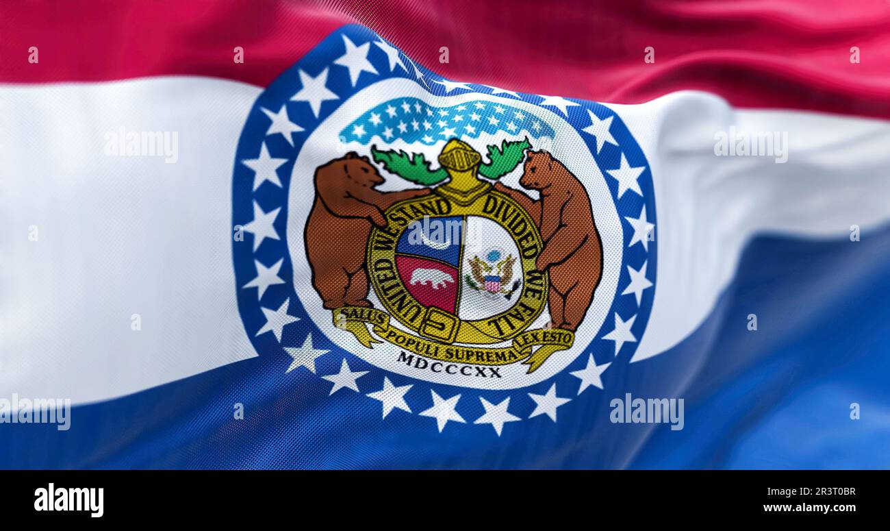 The US state flag of Missouri waving in the wind Stock Photo - Alamy