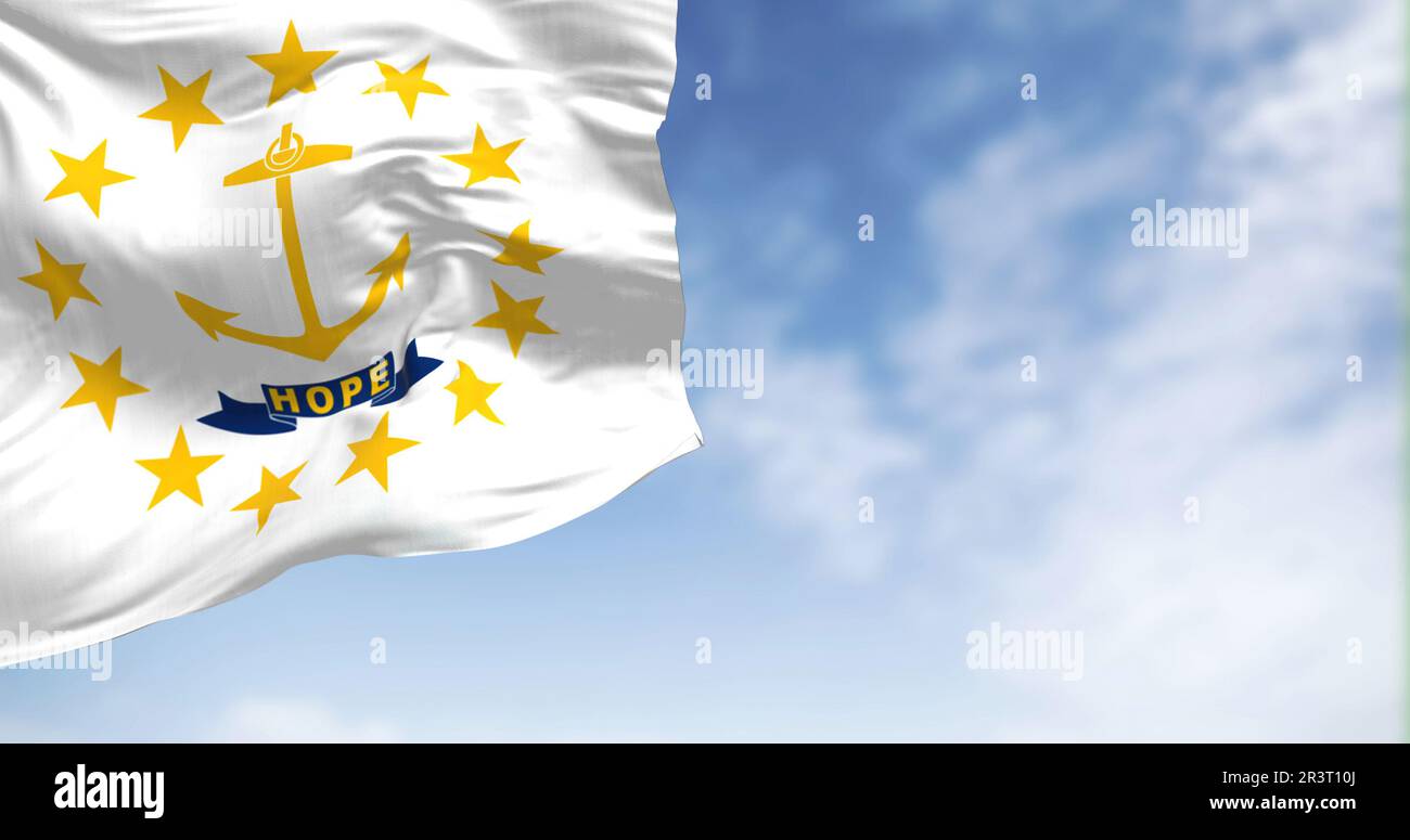 Rhode Island state flag waving on a clear day Stock Photo - Alamy