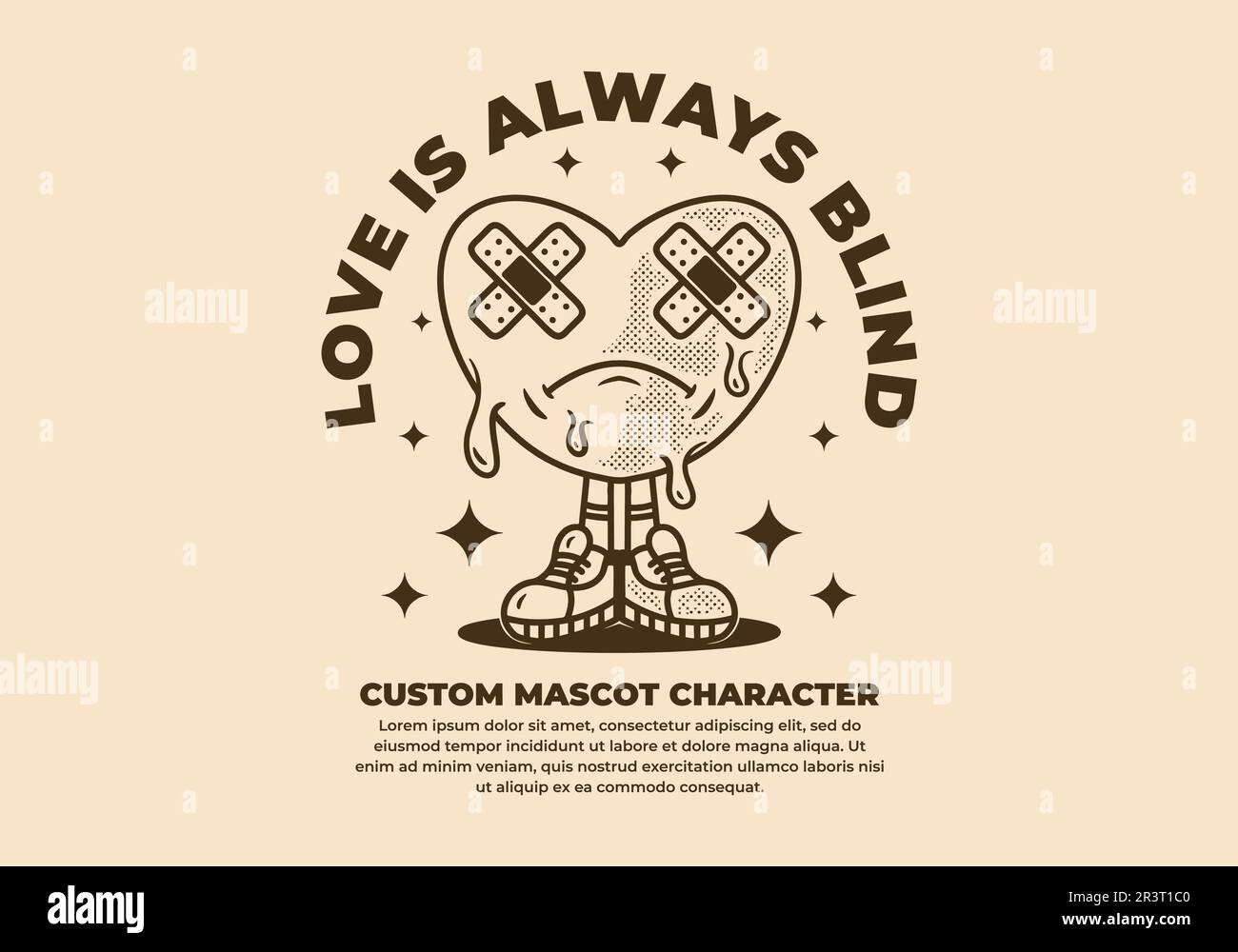 Vintage mascot character of heart with sad expression Stock Vector ...