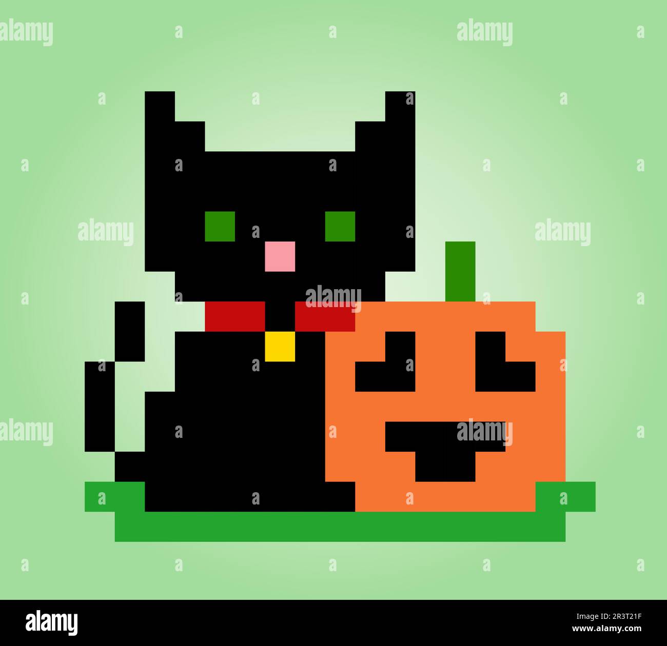 8-bit Pixel cat and pumpkin. Halloween themes for game assets in vector ...