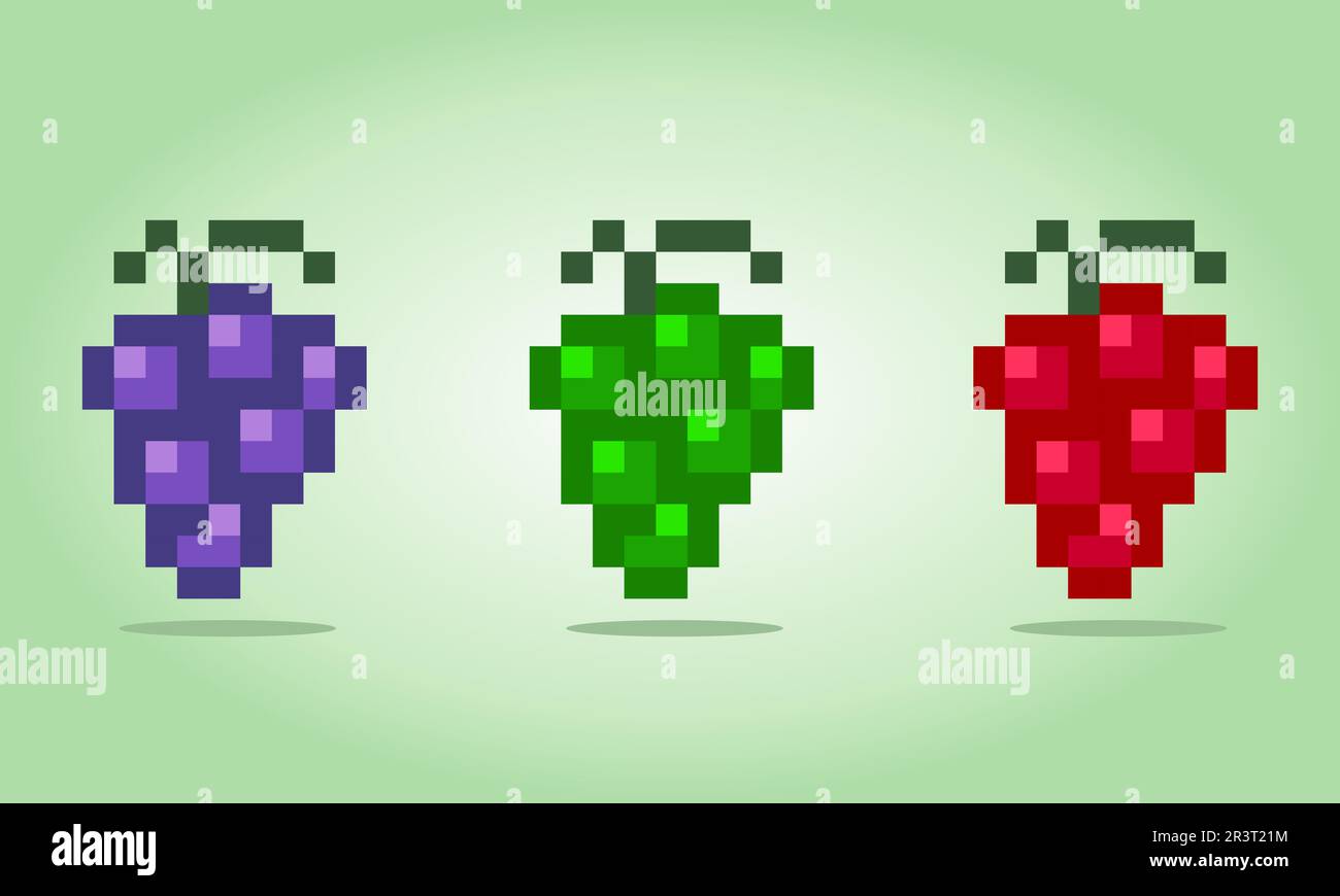 8 Bit pixels grape. The fruits for game assets and Cross Stitch ...