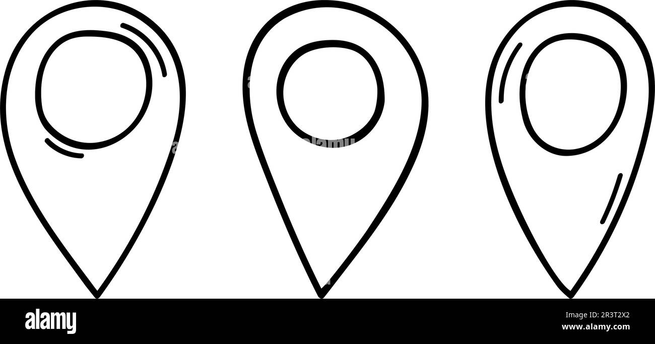 Map pin icon in doodle style. Hand drawn location pointer isolated on ...