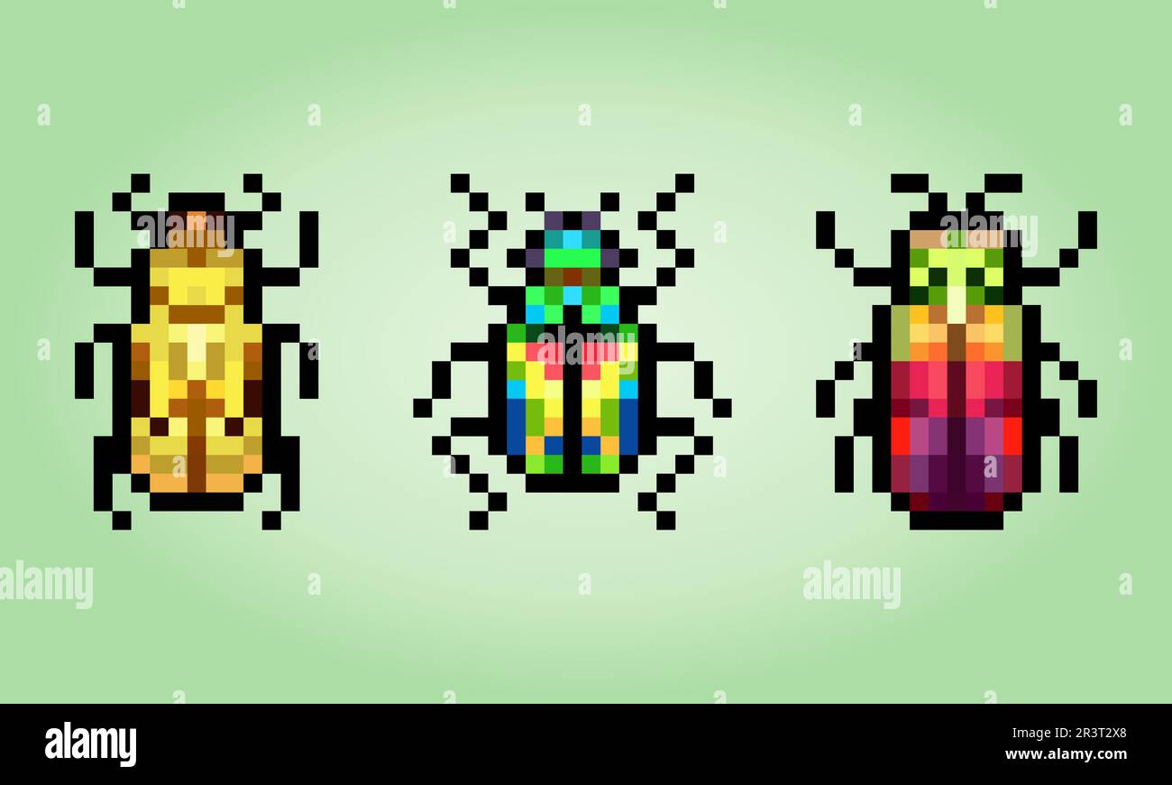 8 bit pixel beetles. Animal insects for game assets and cross stitch patterns in vector ...
