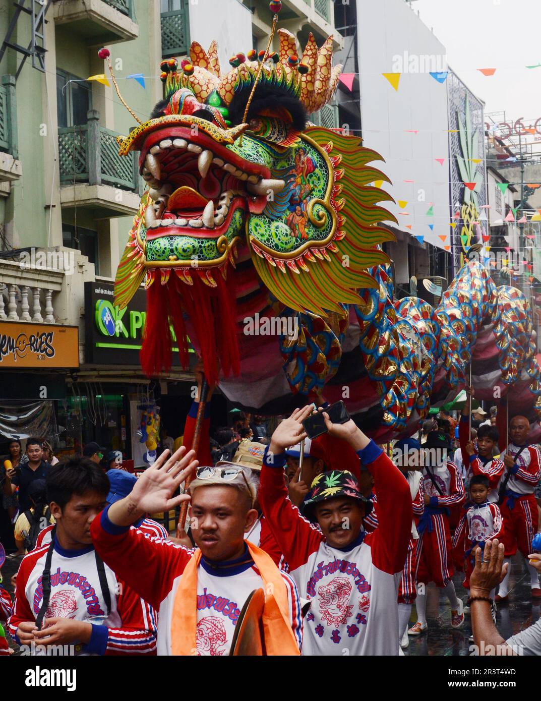 Dragon procession through Khaosan road during the Songkran festival in ...