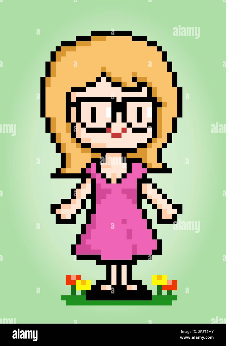 8 bit pixel of the cute girl wearing glasses. Cartoon women in vector ...
