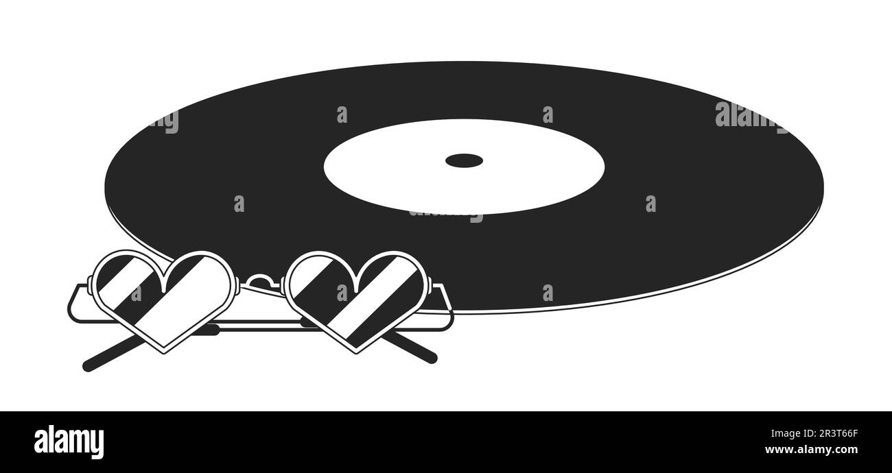 Compact disc with heart shaped glasses line art vector cartoon icon ...