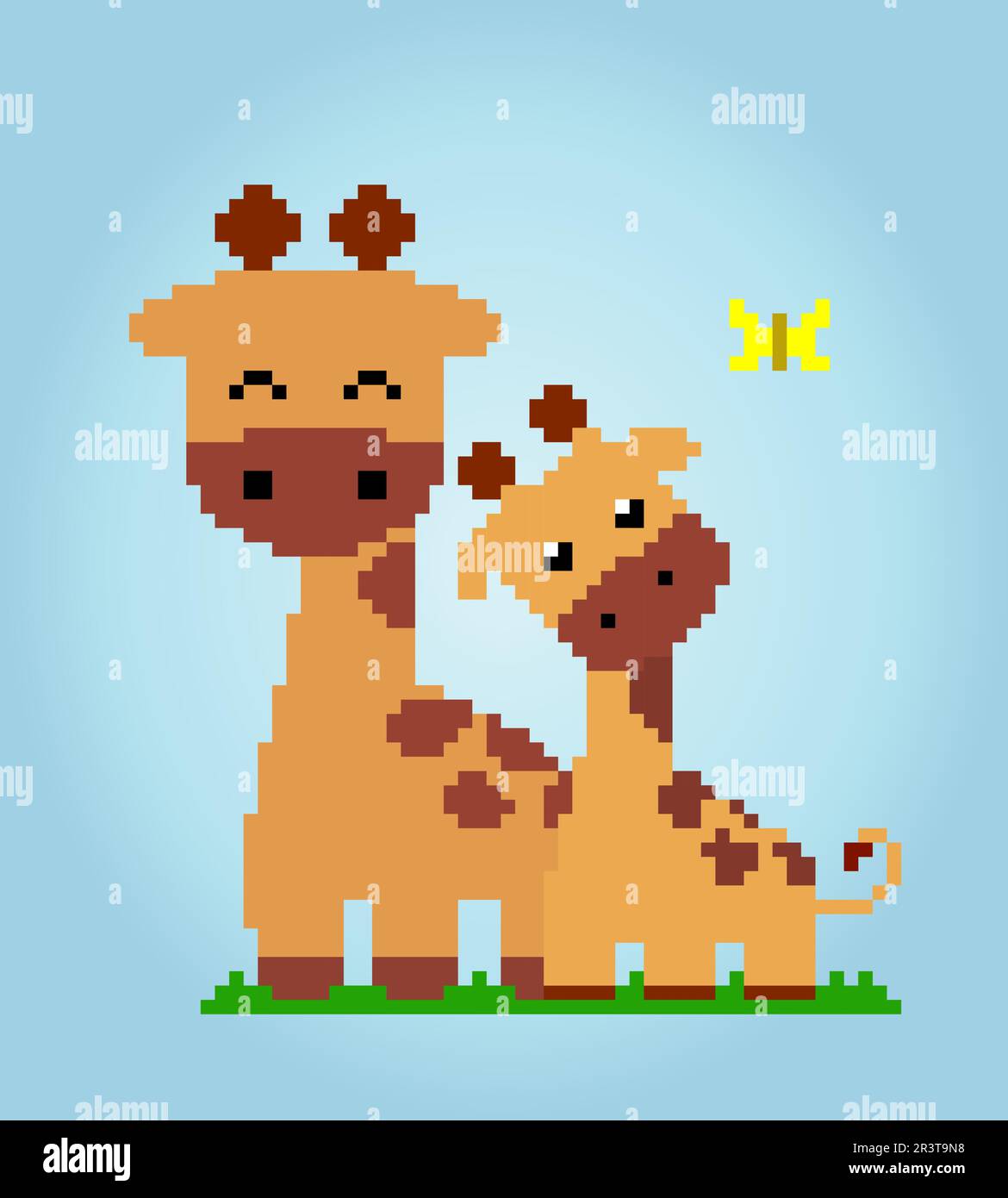 8 bit pixels giraffe and her child. Animals for game assets and cross ...