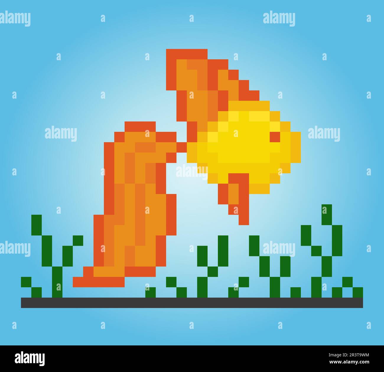 8 bit pixel golden fish. Animal for game assets and cross stitch ...