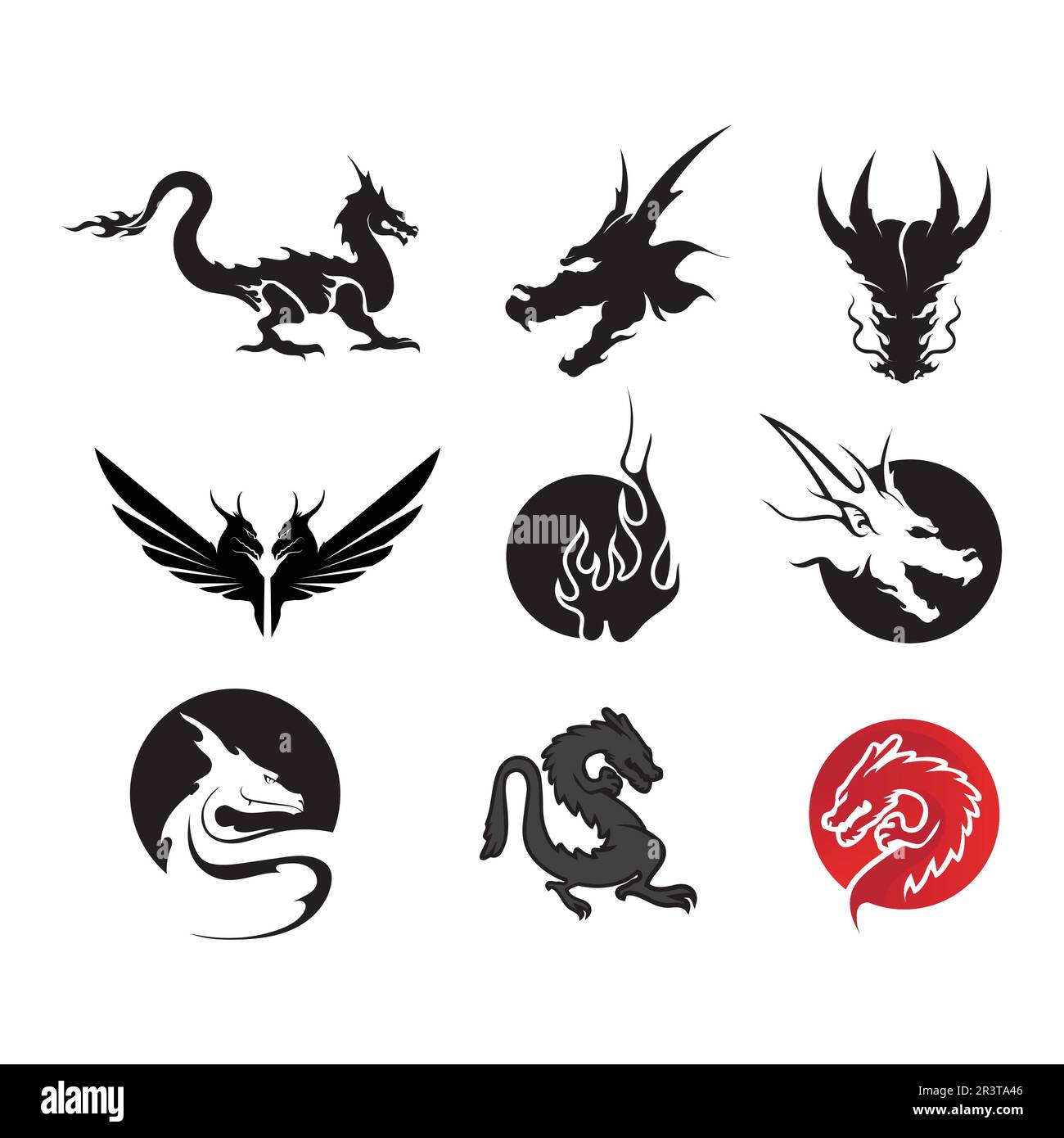 Dragon head black white vector Cut Out Stock Images & Pictures - Alamy