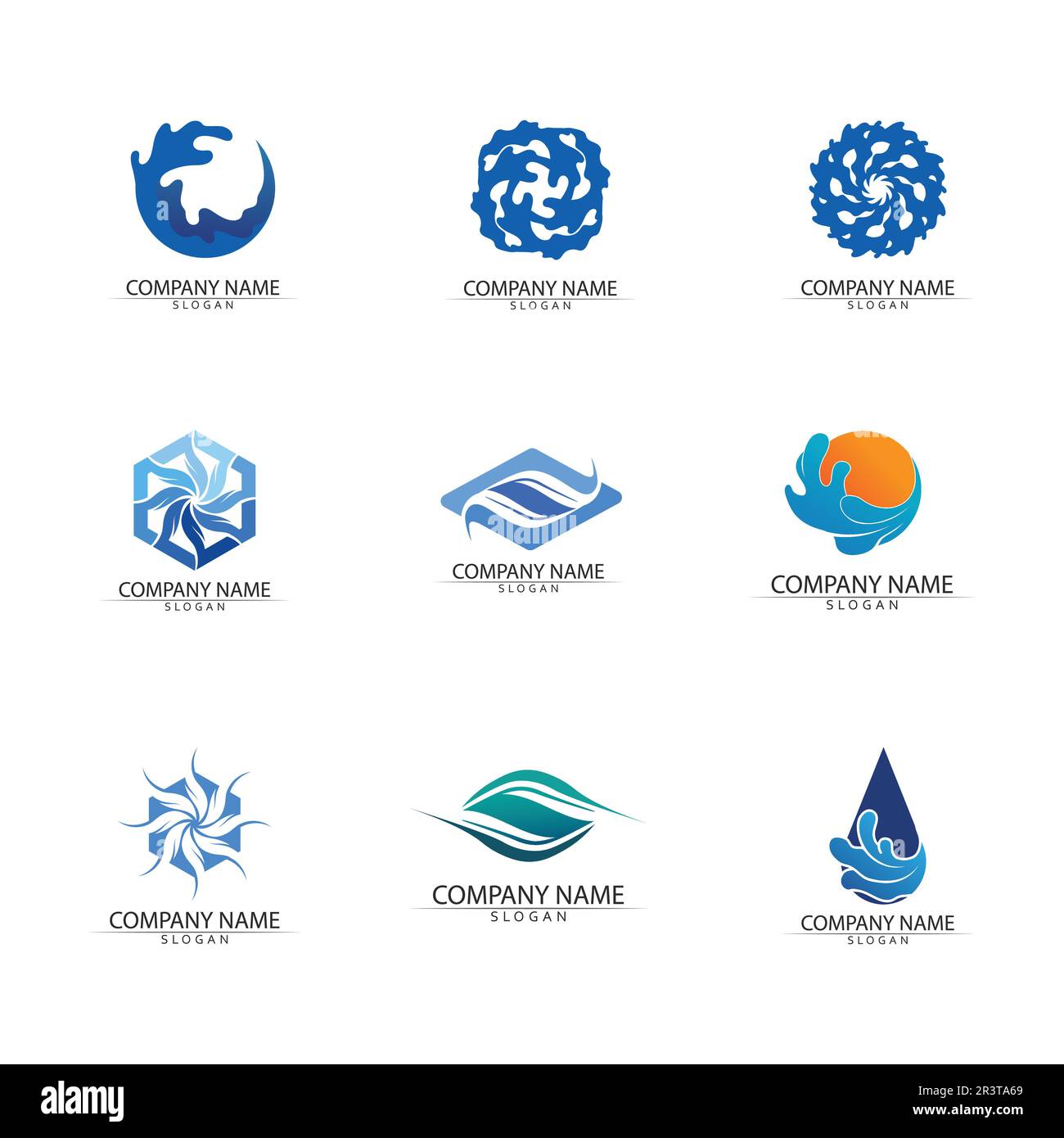 Isolated round shape logo. Blue color logotype. Flowing water image ...