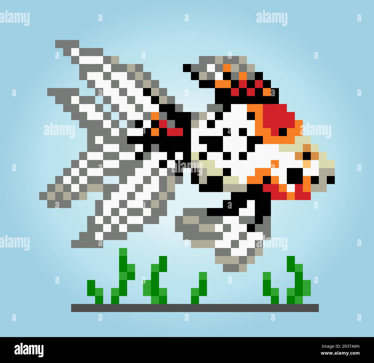 8 bit pixel golden fish. Animal for game assets and cross stitch ...