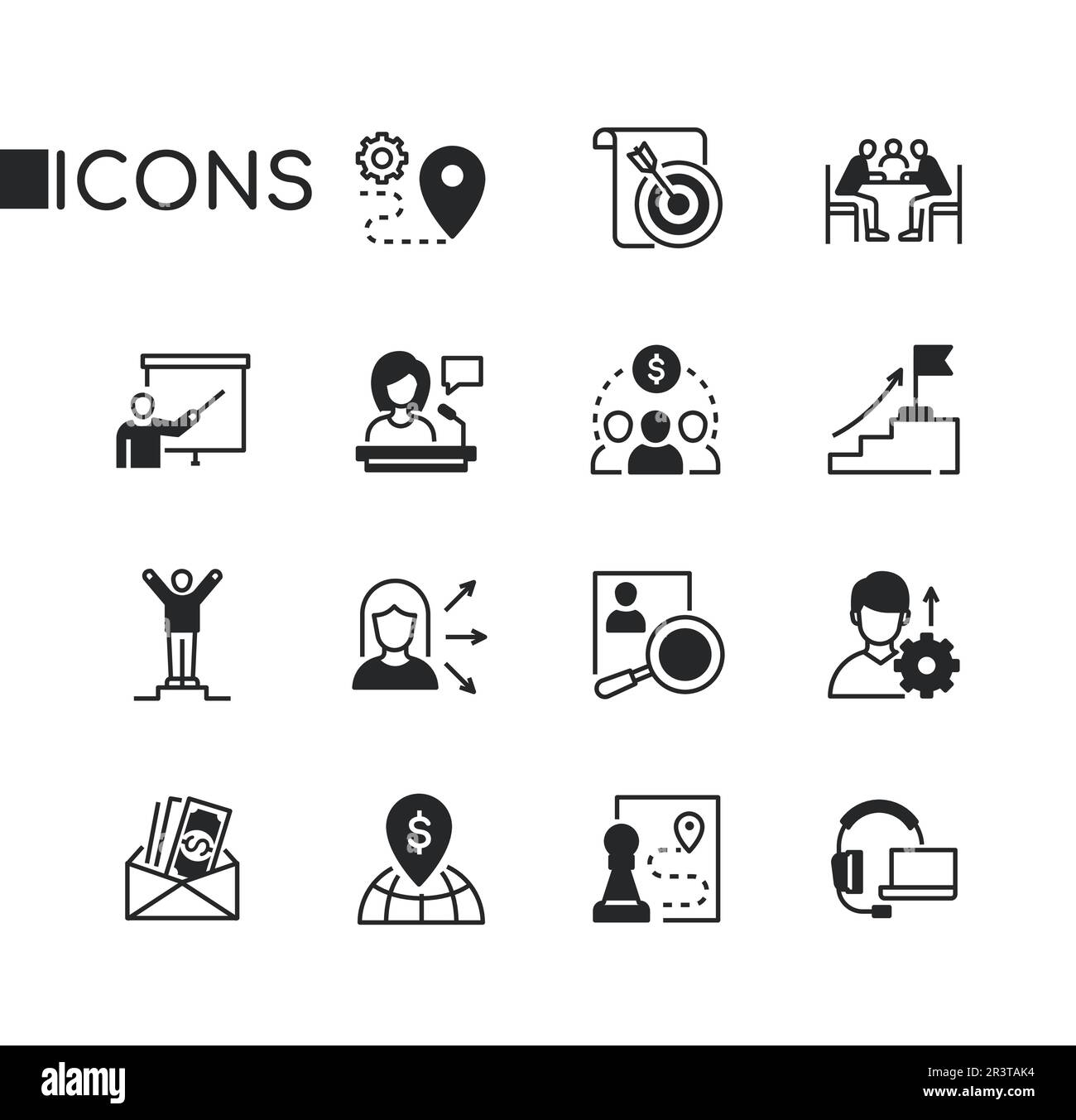 Achievement of goals and development - set of line design style icons ...