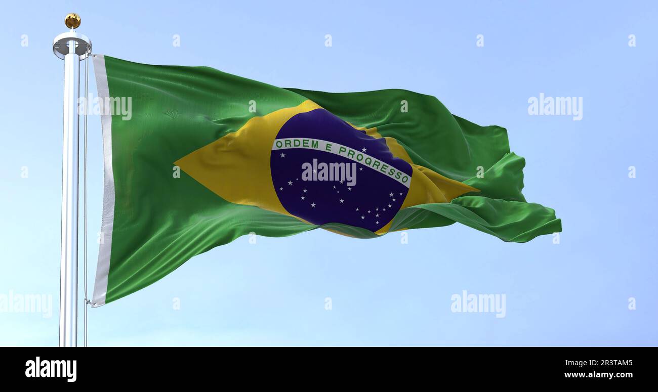 Brazil national flag waving in the wind on a clear day Stock Photo - Alamy