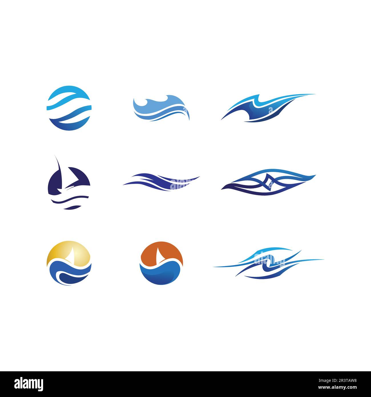 wave logo Isolated round shape logo. Blue color logotype. Flowing water ...