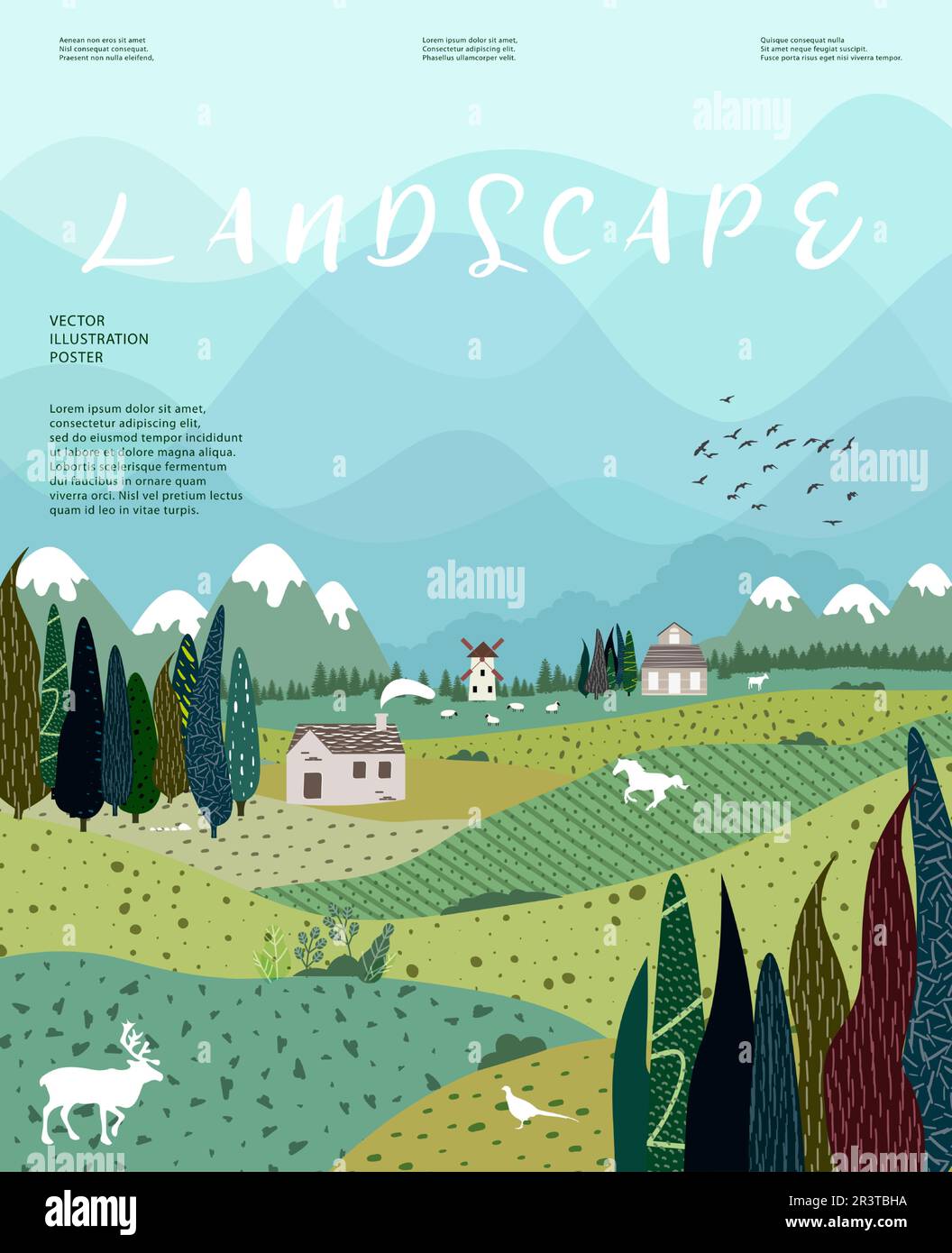 Nature and landscape. Vector illustration of mountains, Trees, plants ...