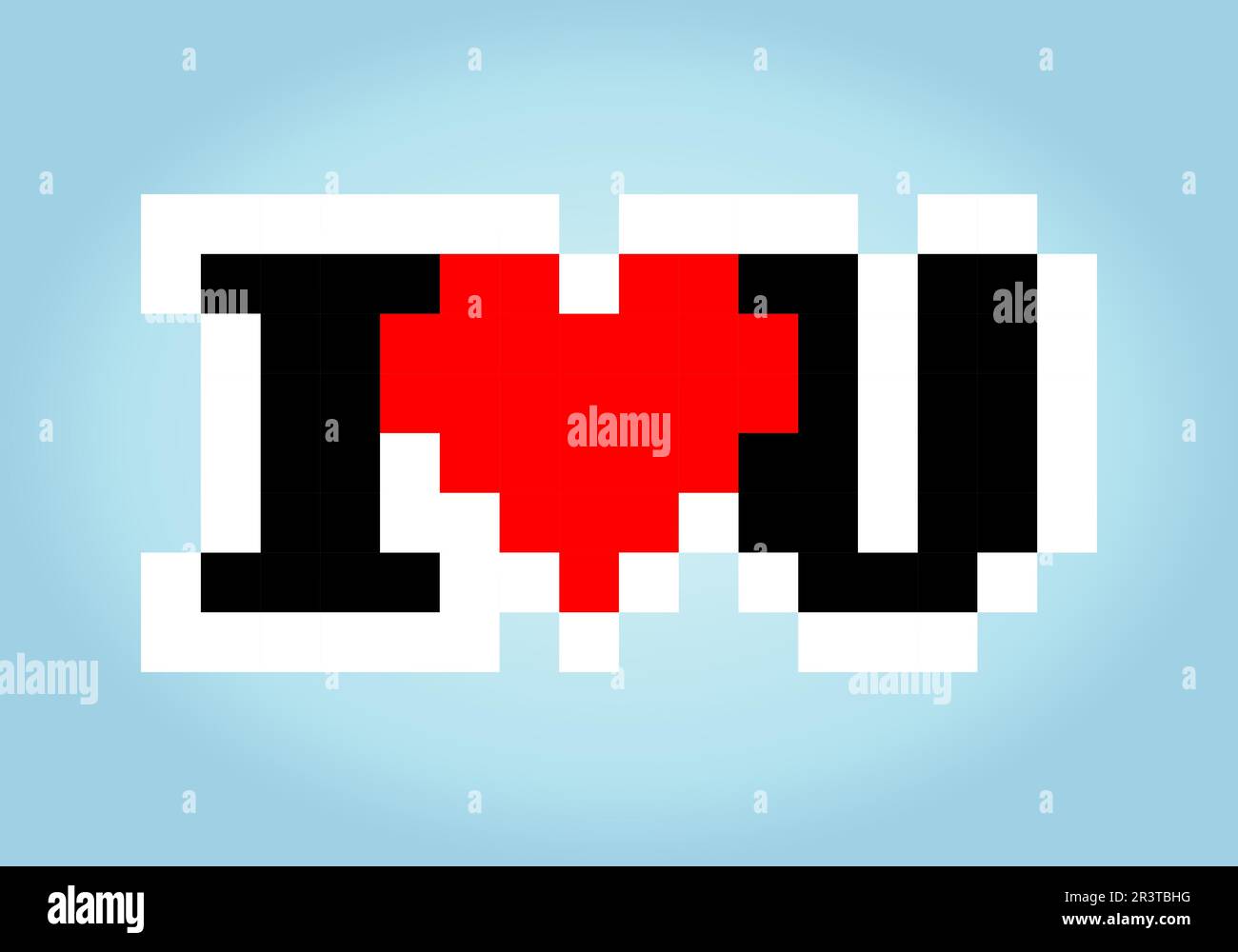 8 bit pixel of I love you. Valentine gift for game assets and cross ...