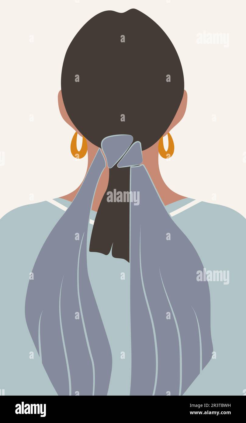 Woman back view aesthetic illustration drawing poster. Minimalist art ...