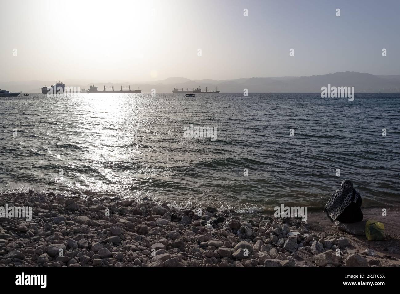 Sunset at Aqaba beach, Jordan's gateway to the Red Sea. Aqaba is ...