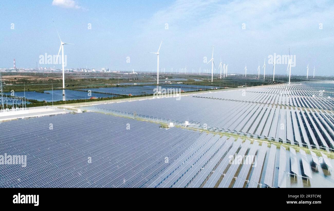 LIANYUNGANG, CHINA - MAY 25, 2023 - Wind turbines are seen at the Sea ...