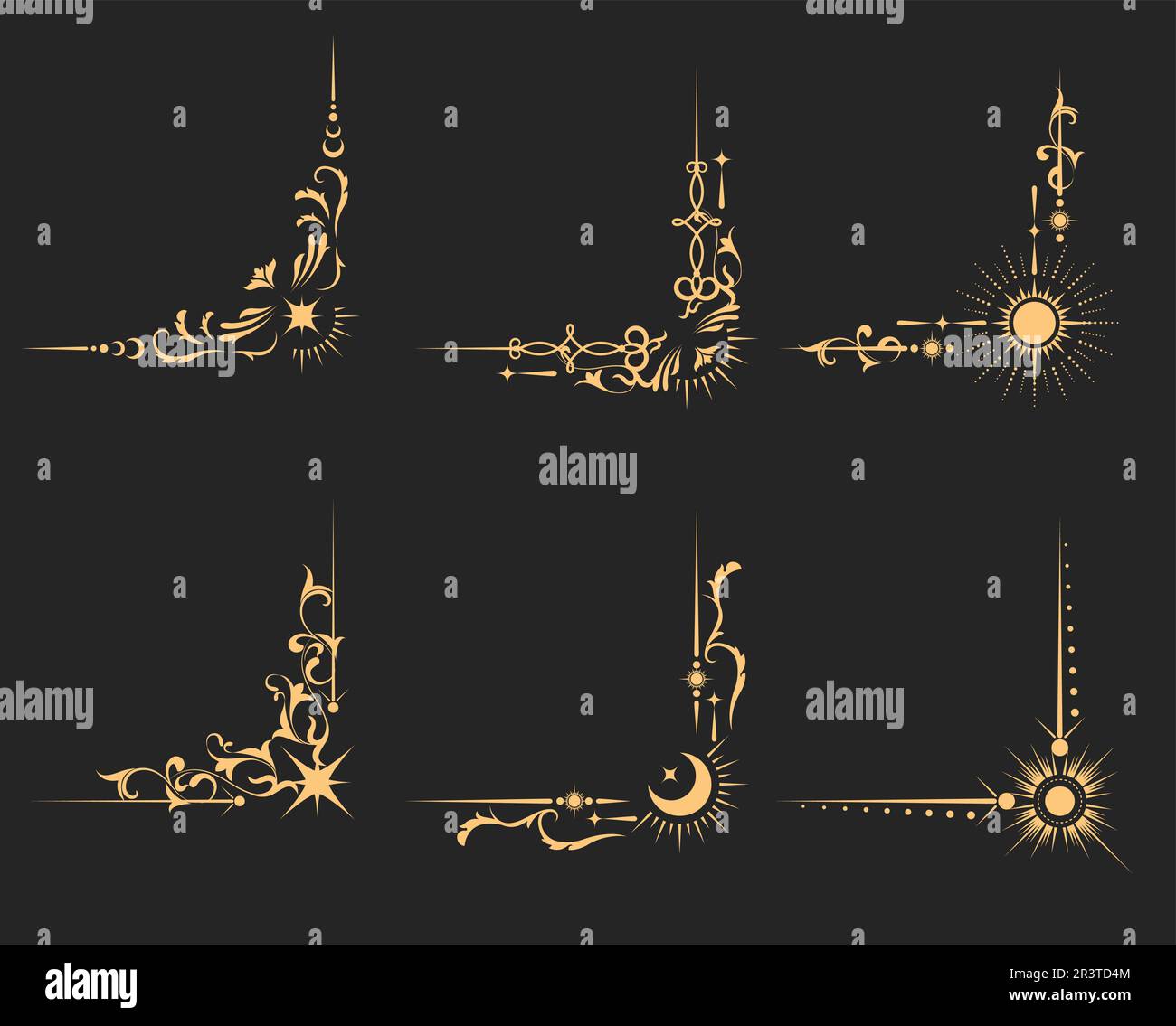 Mystical corners and frame borders in tarot style, magic banners and ...