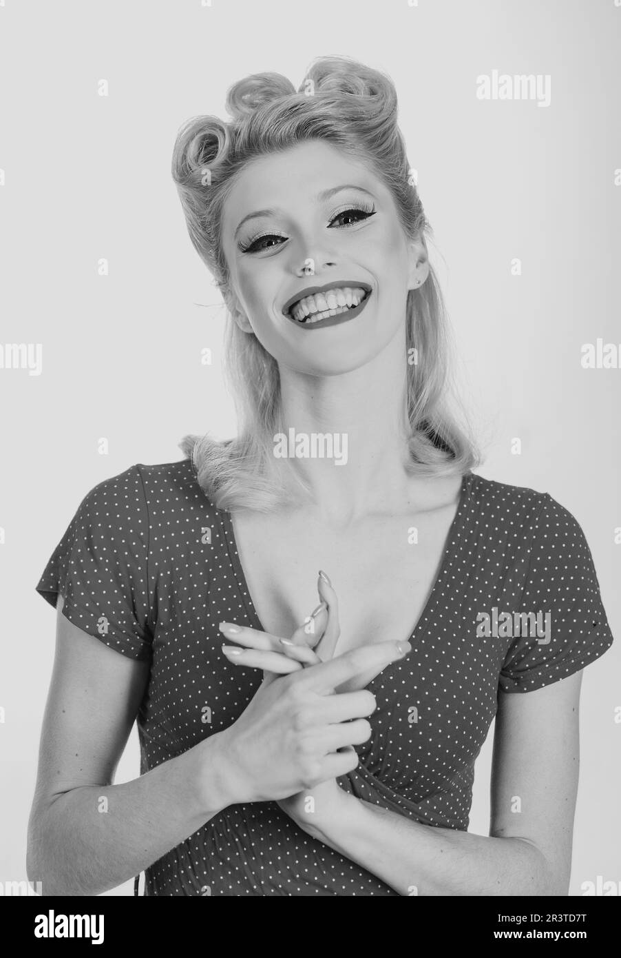 Laughing cute woman. Portrait of happy smiling girl. Cheerful young ...