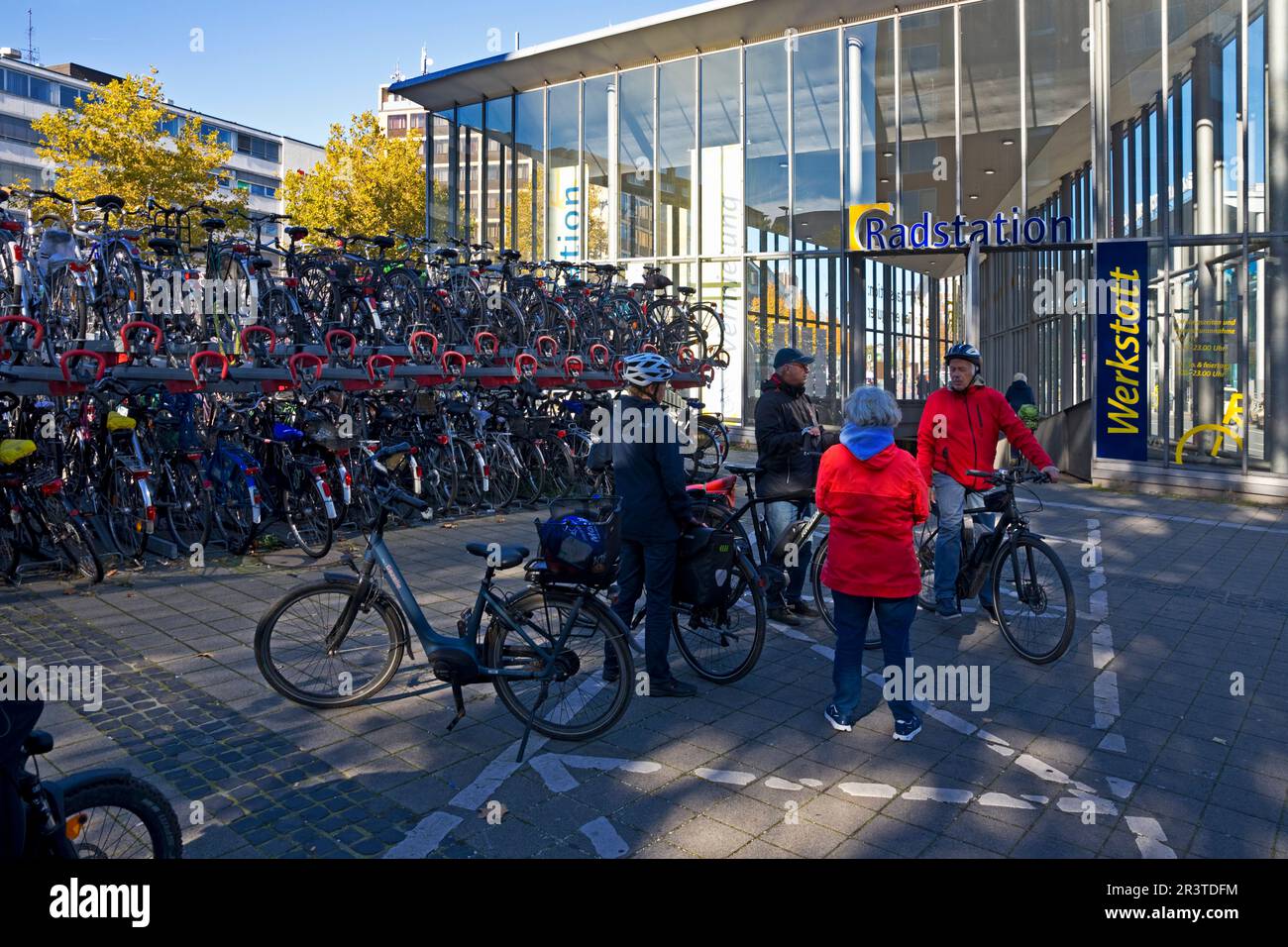 Very many bicycles at the parking spaces of the bike station, Muenster, Germany, Europe Stock ...