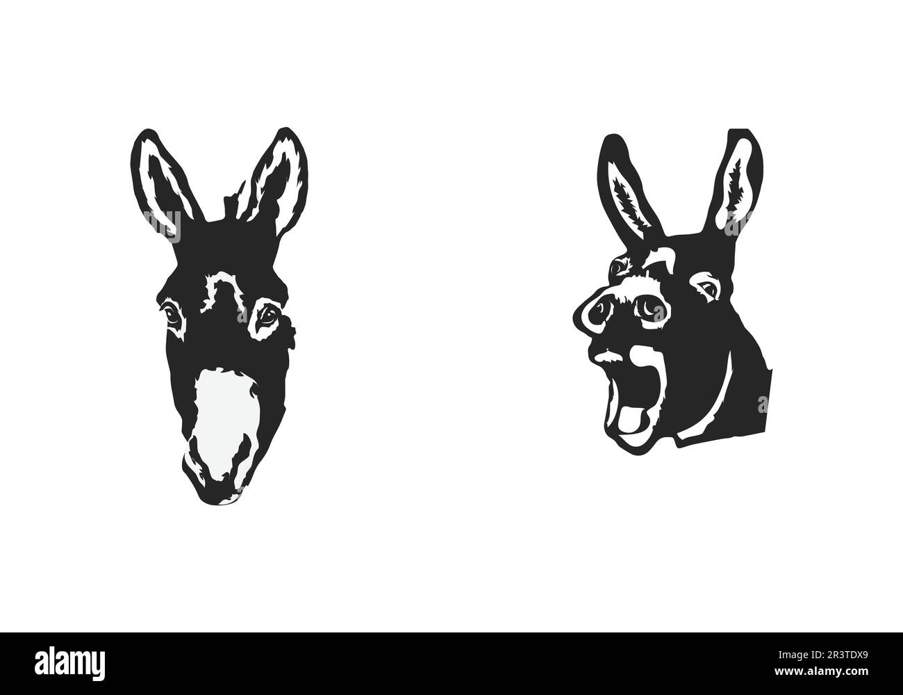 Donkey Head Vector Illustrations – Front and Side View in Black ...