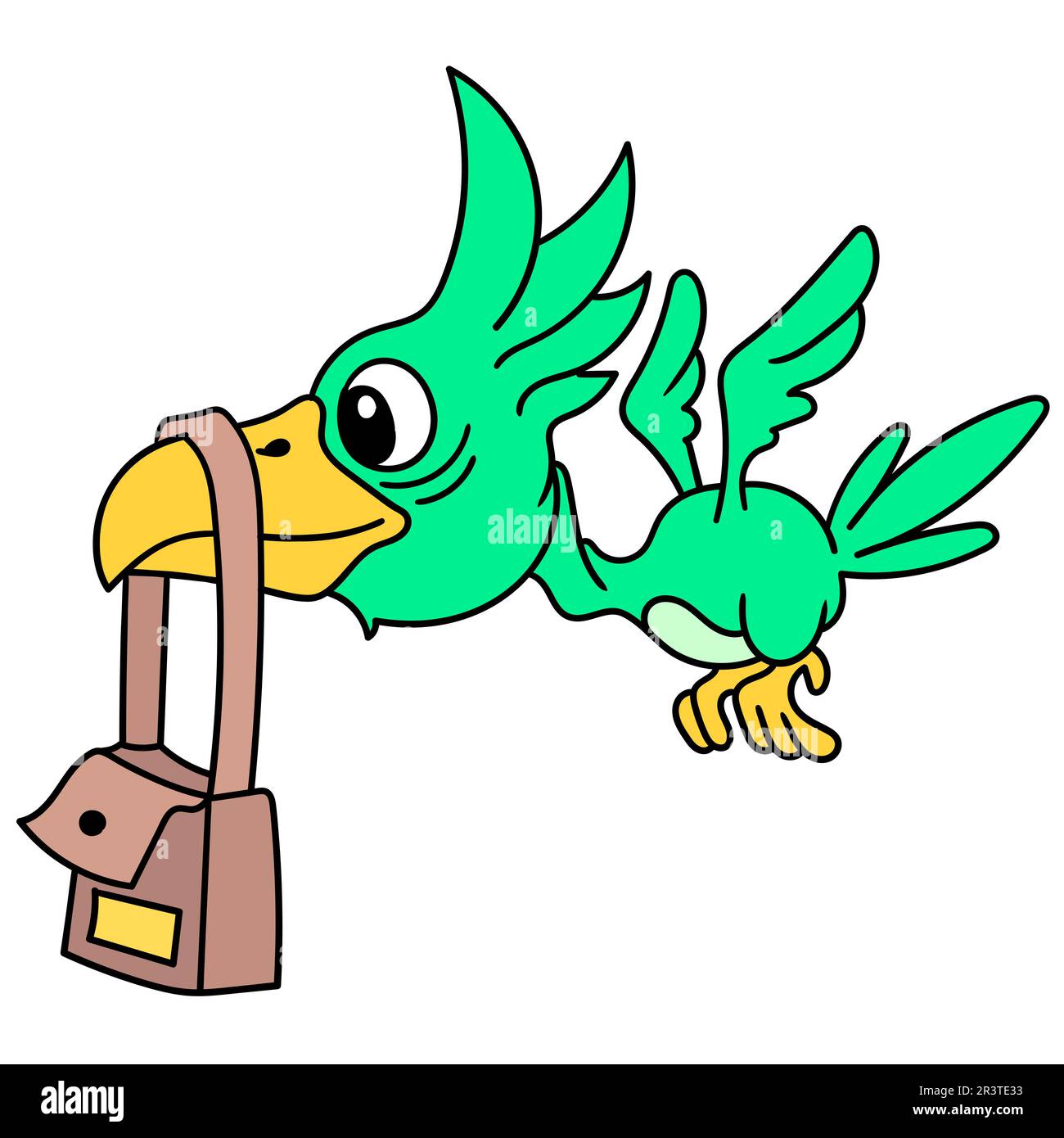 A flying pelican carrying a bag in its beak, doodle icon image kawaii ...