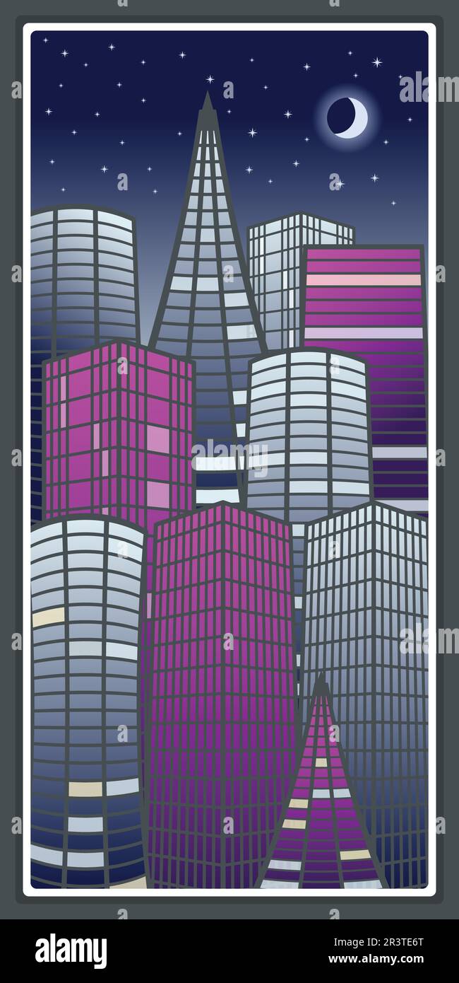 Buildings towers and skyscrapers of a modern night city, vertical ...