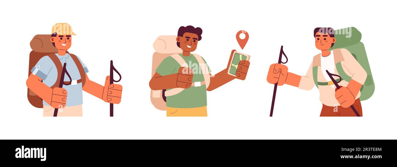 Hiking outdoor flat vector cartoon characters set Stock Vector Image ...