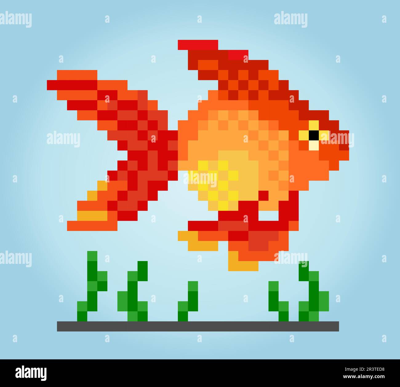 8 bit pixel golden fish. Animal for game assets and cross stitch patterns in vector ...