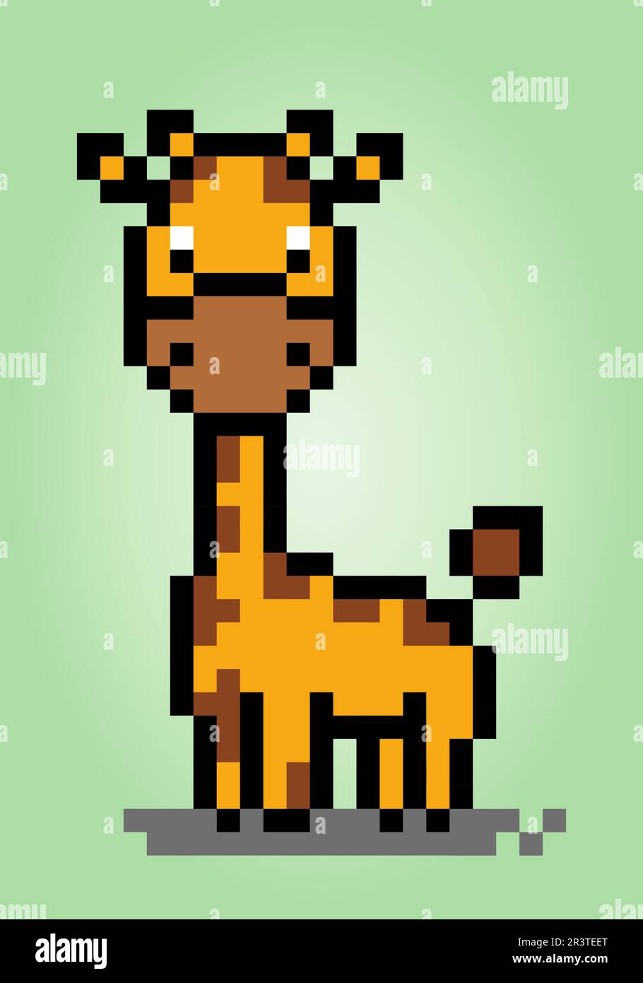 Pixel 8 bit giraffe. Animals for game assets and cross stitch pattern in vector illustration ...