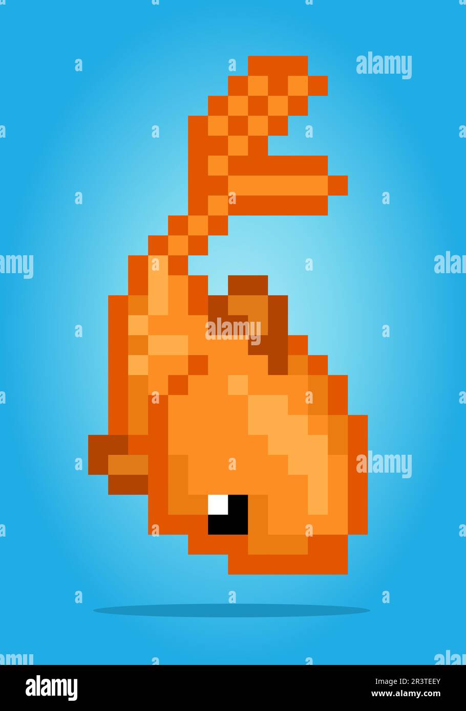 8 bit pixel golden fish. Animal for game assets and cross stitch ...