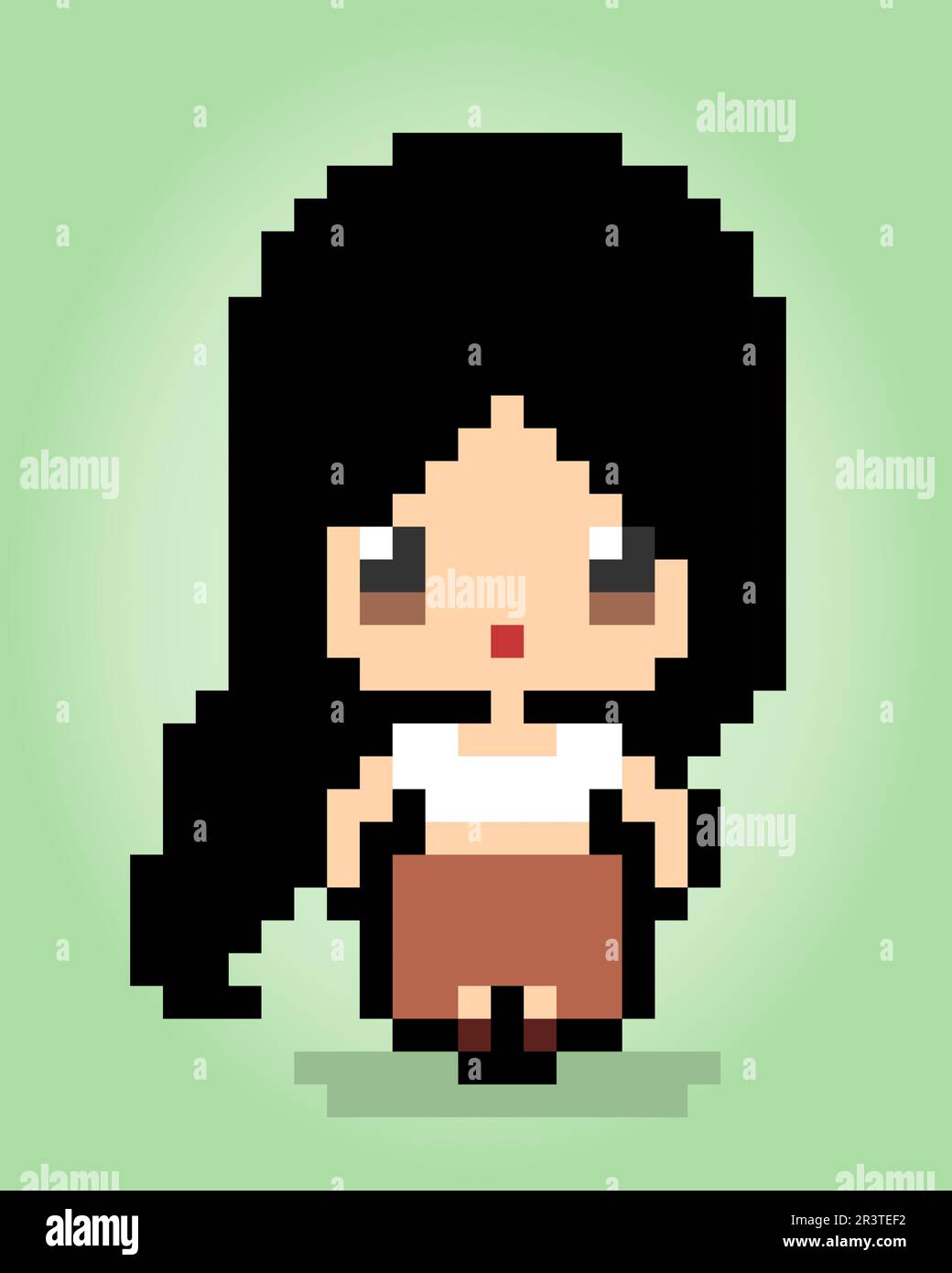 8 bit pixels girl with long hair, female for game assets and cross ...