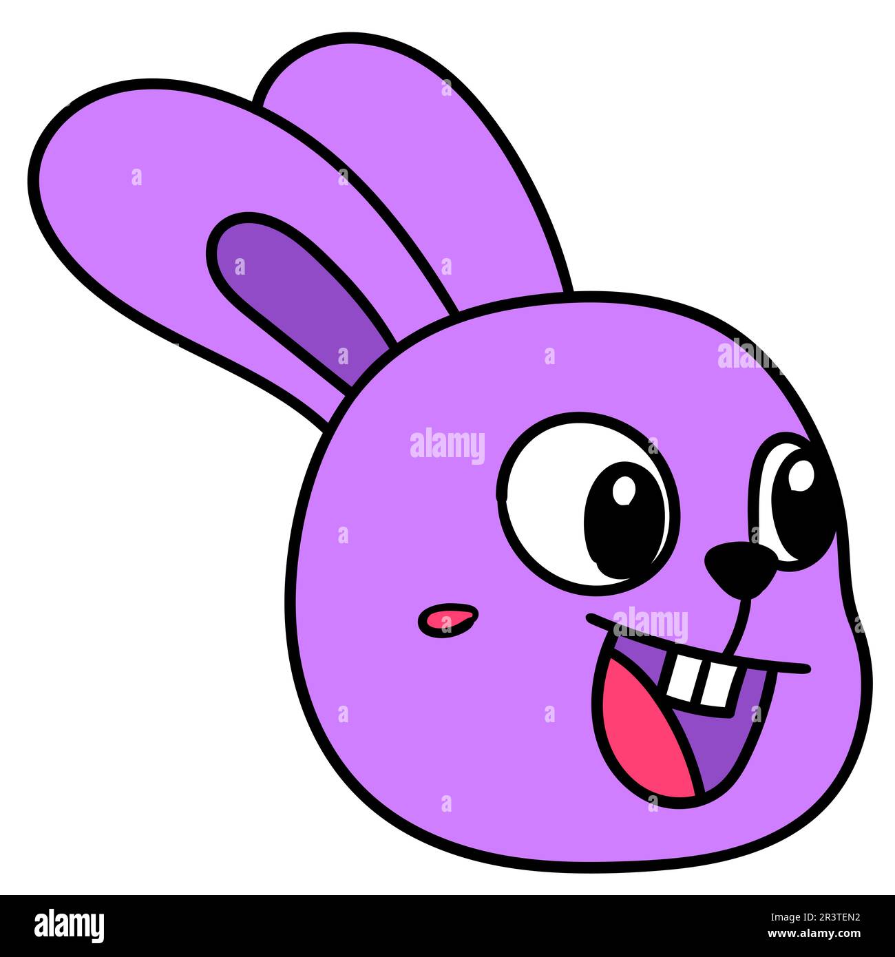 Purple rabbit head emoticon with long ears, happy smiling face, doodle ...