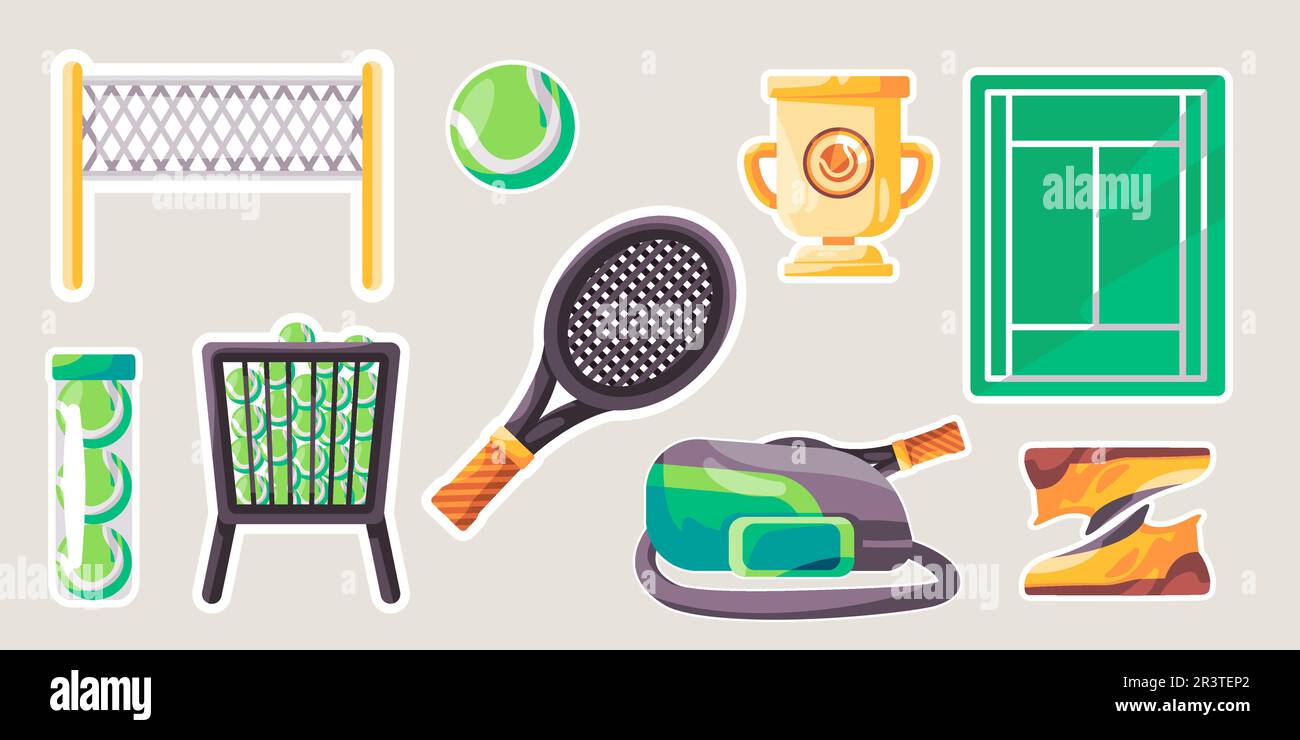 Tennis play ball game object from racket to field object set collection ...